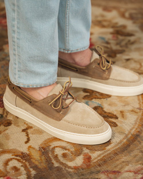 Velasca | Artisanal beige boat shoes with a sneaker-style sole